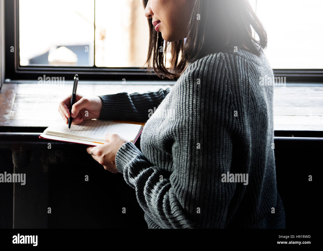 Asian Lady Writing Notebook Diary Concept Stock Photo - Alamy