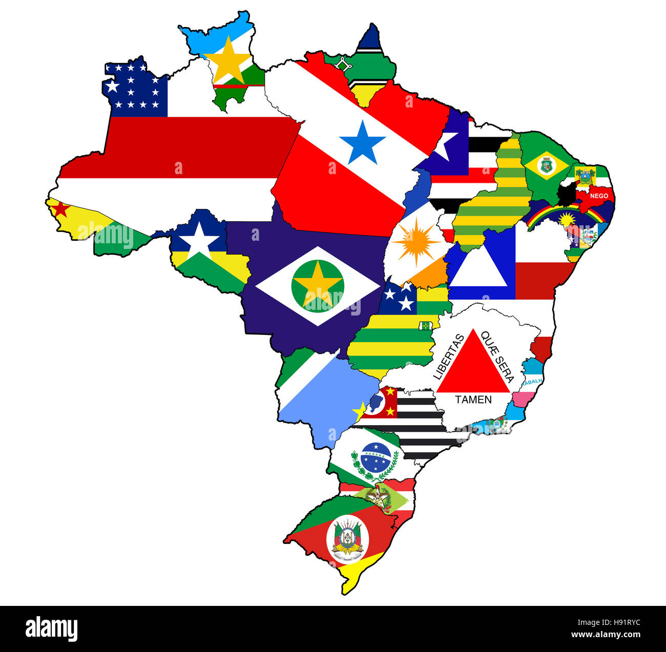 states and regions on admistration map of brazil with flags Stock Photo ...