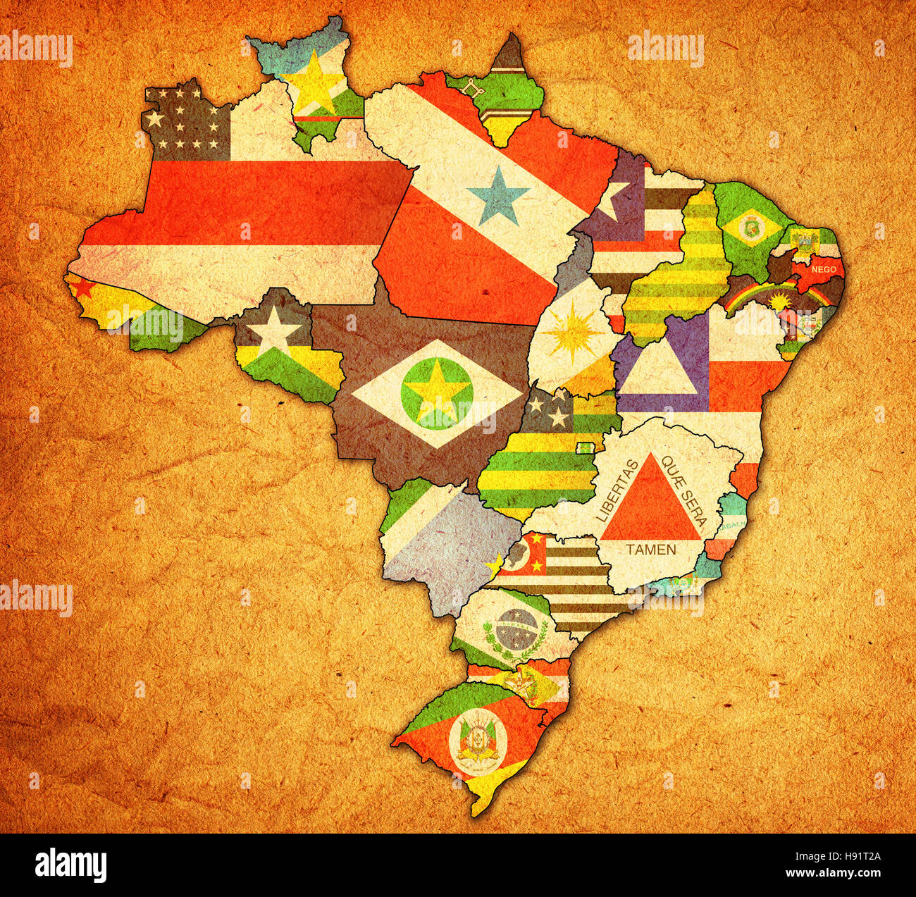 states and regions on admistration map of brazil with flags Stock Photo ...