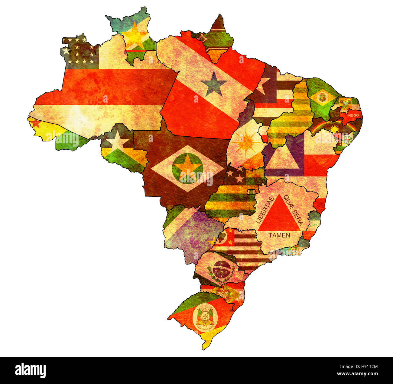 states and regions on admistration map of brazil with flags Stock Photo ...