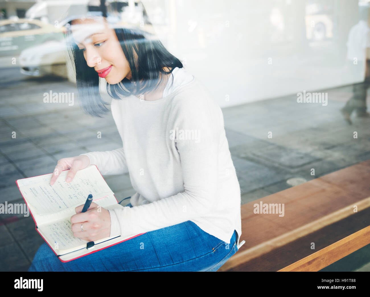 Asian Lady Writing Notebook Diary Concept Stock Photo - Alamy