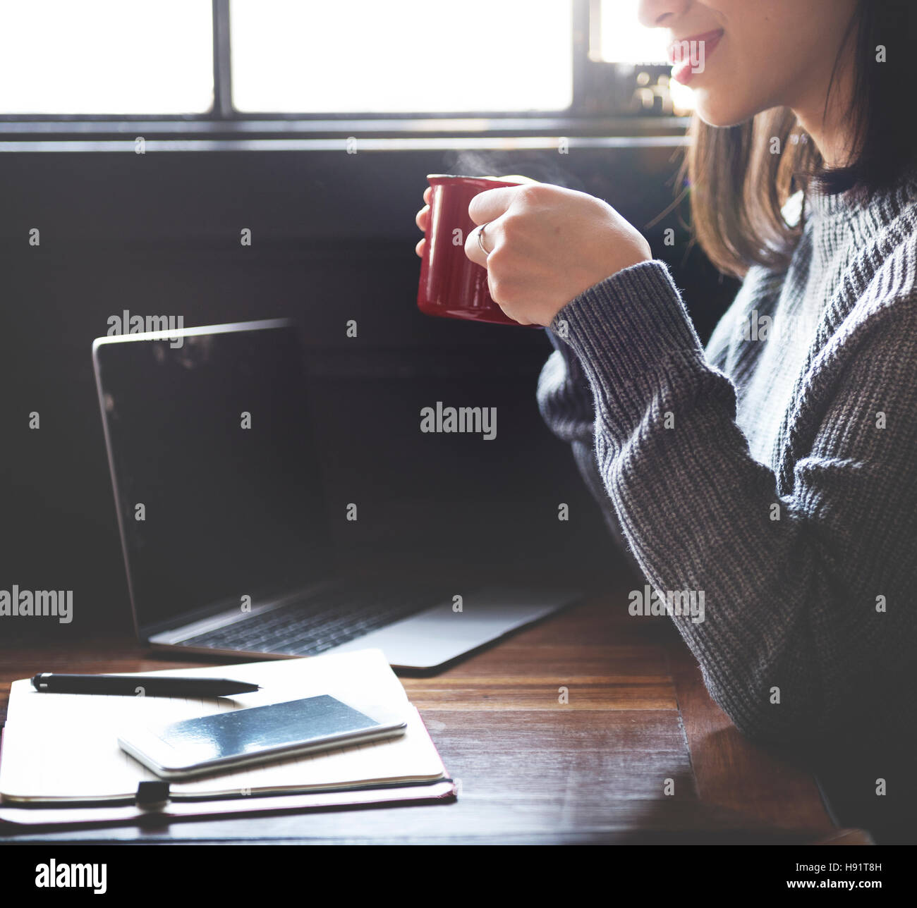 Coffee Digital Device Computer Cafe Leisure Concept Stock Photo - Alamy