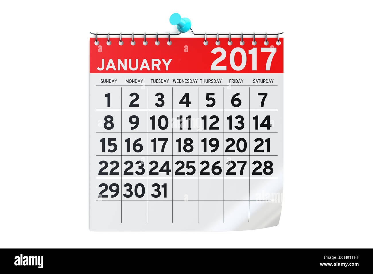 January 2017 calendar, 3D rendering isolated on white background Stock ...