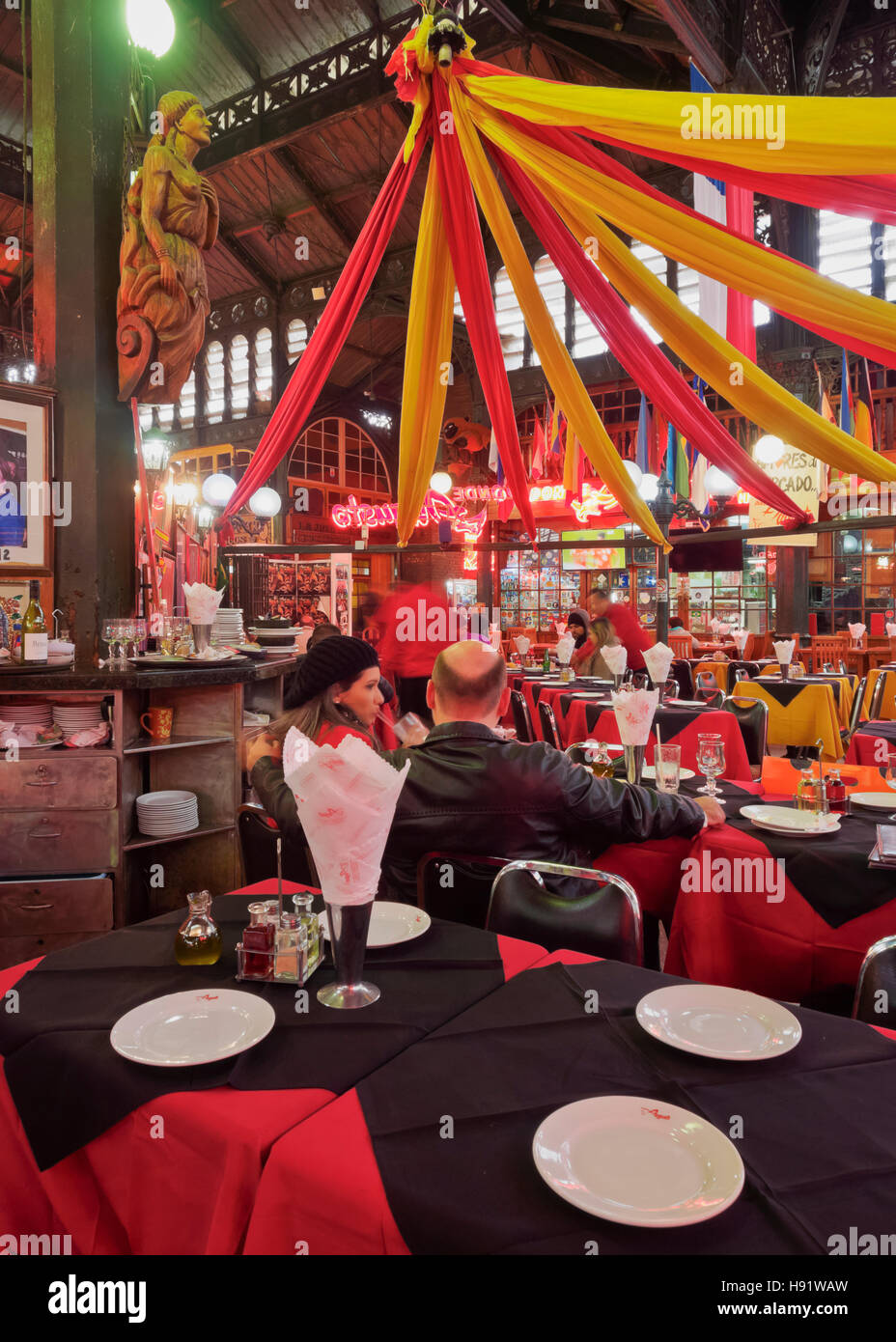 Chile, Santiago, Donde Augusto Restaurant inside of the Mercado Central ...