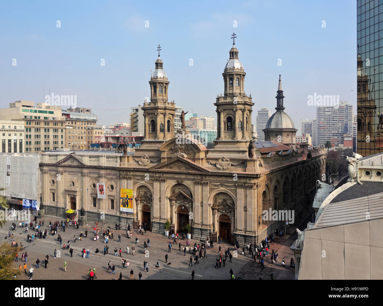 Chile, Santiago, Elevated view of the Metropolitan Cathedral Stock ...