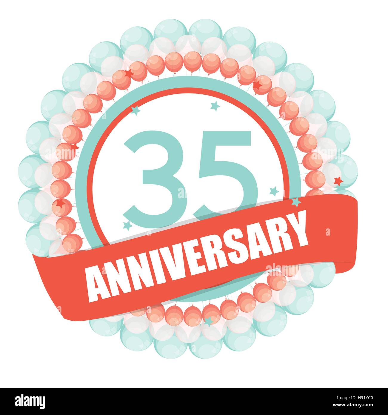 Cute Template 35 Years Anniversary with Balloons and Ribbon Vect Stock ...
