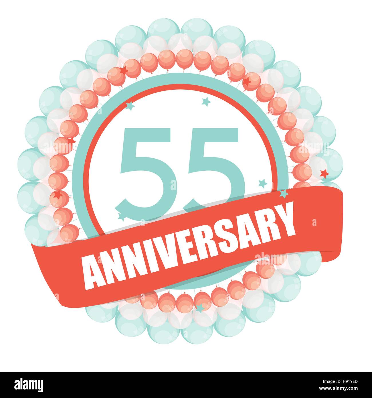 Cute Template 55 Years Anniversary with Balloons and Ribbon Vect Stock ...