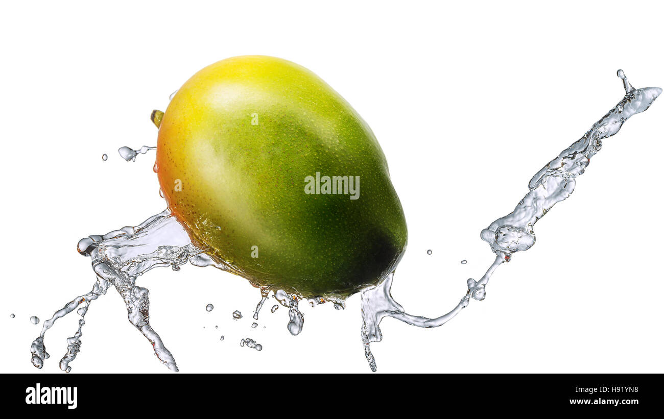 Water splash with mango isolated Stock Photo - Alamy