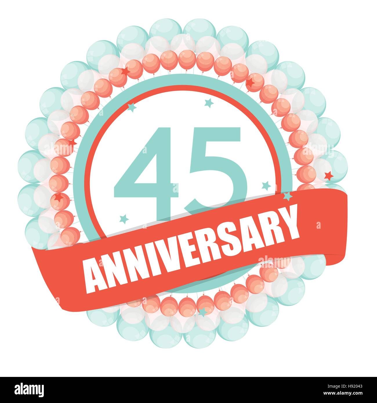 Cute Template 45 Years Anniversary with Balloons and Ribbon Vect Stock ...