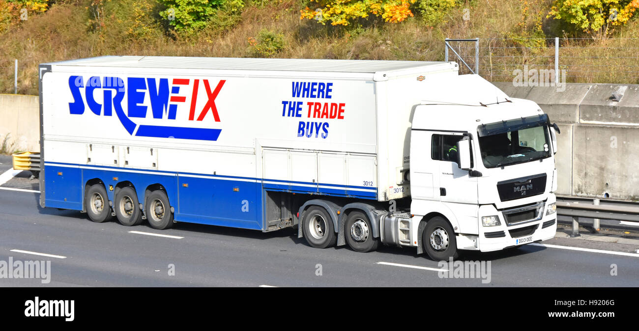 Side front view of Screwfix transport logistics shop & store delivery ...