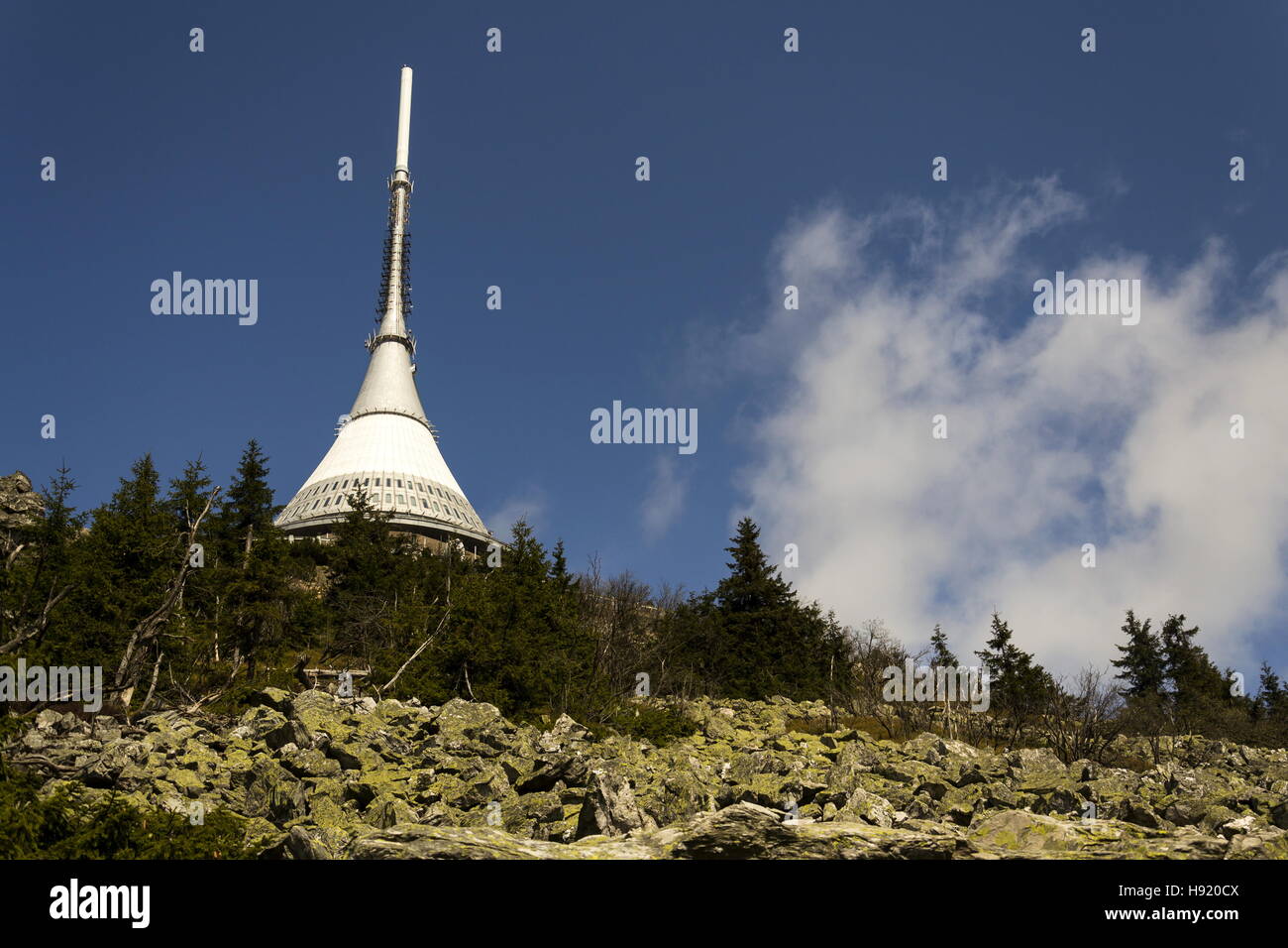 Telecommunication transmitters tower on Jested, Liberec, Czech Republic ...