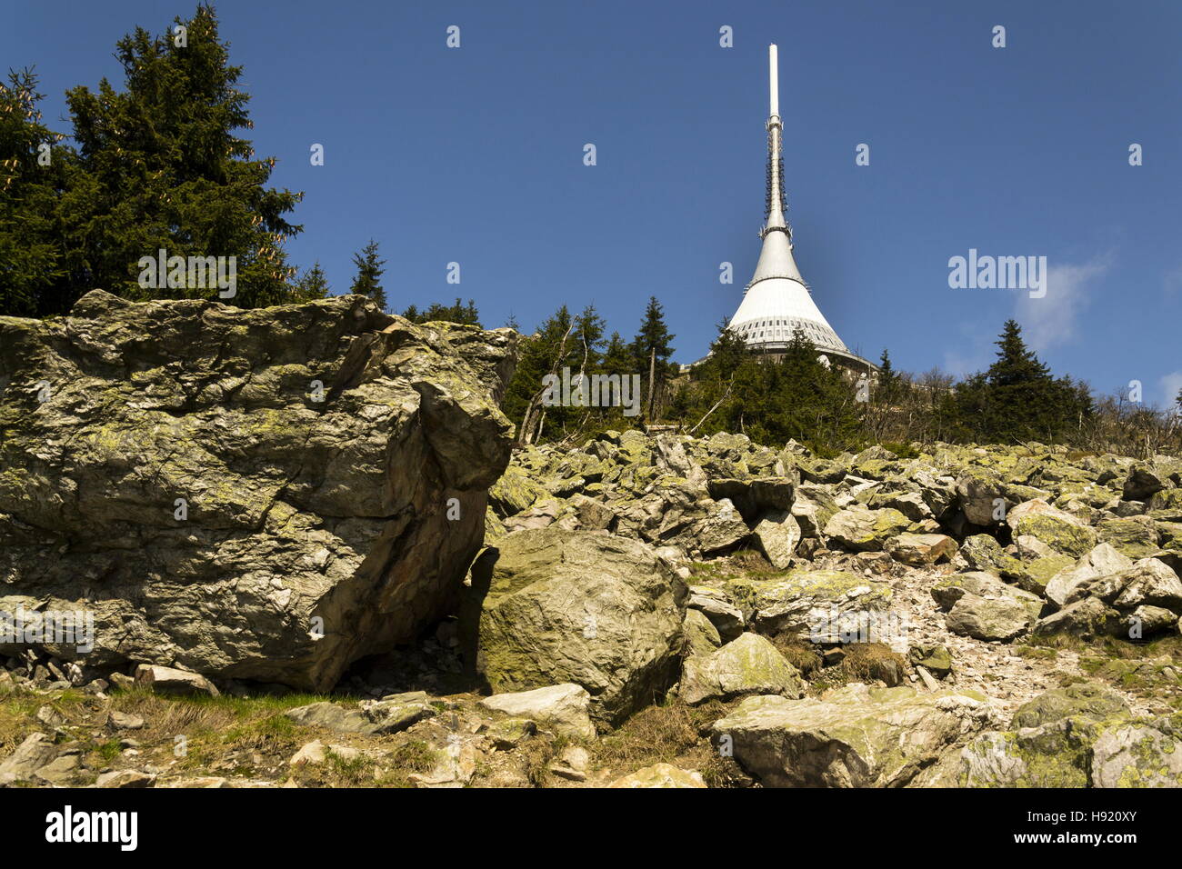 Telecommunication transmitters tower on Jested, Liberec, Czech Republic ...