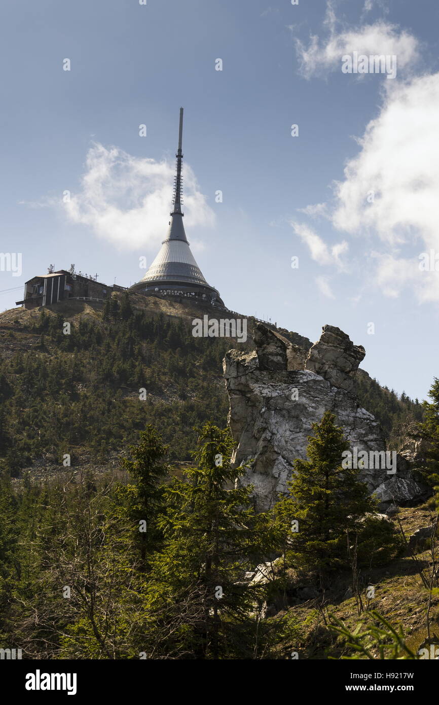 Telecommunication transmitters tower on Jested, Liberec, Czech Republic ...