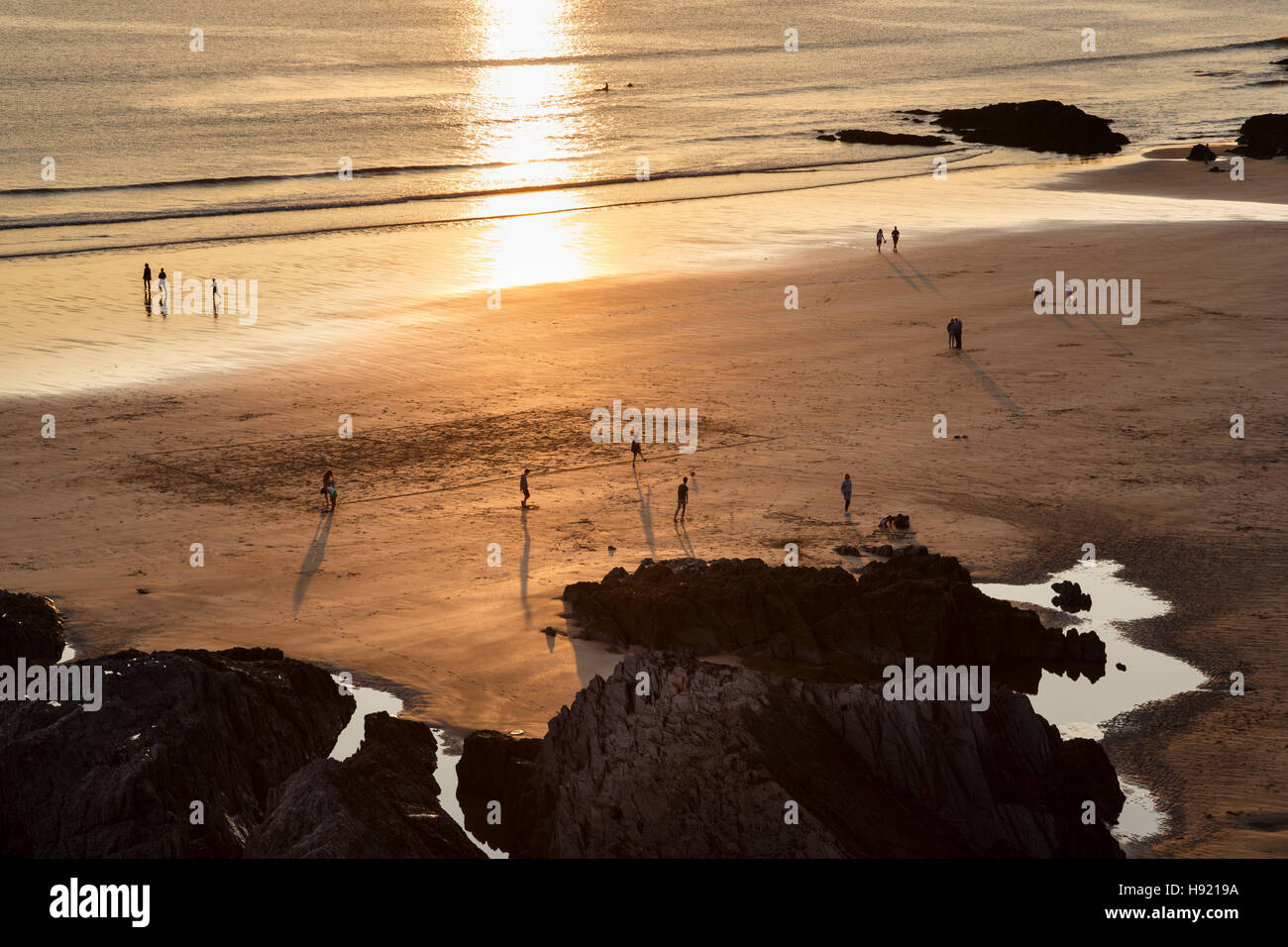 Sunset at Combesgate Beach, Mortehoe, Devon Stock Photo - Alamy