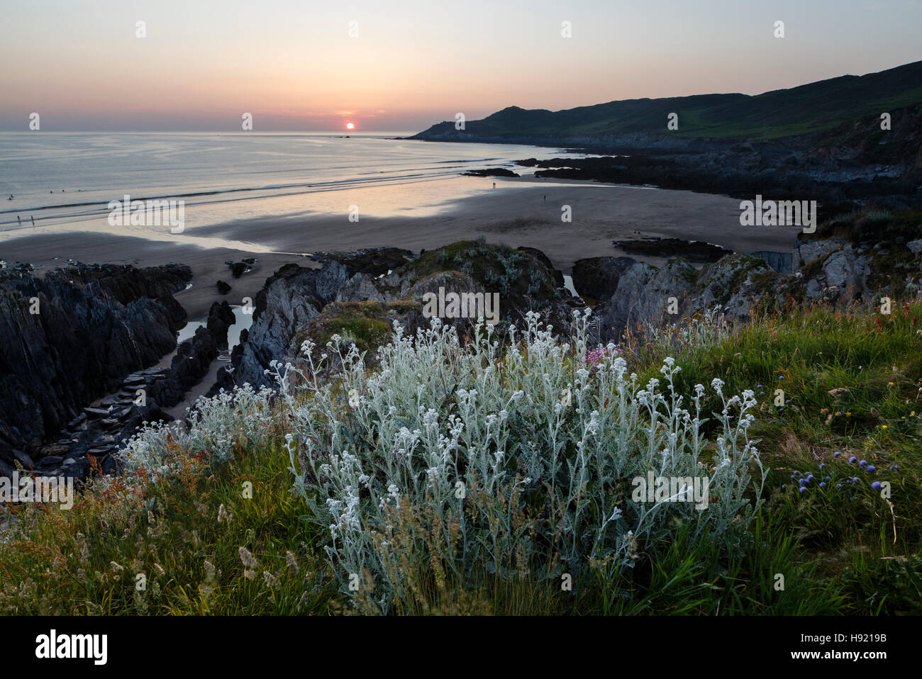 Sunset at Combesgate Beach, Mortehoe, Devon Stock Photo - Alamy