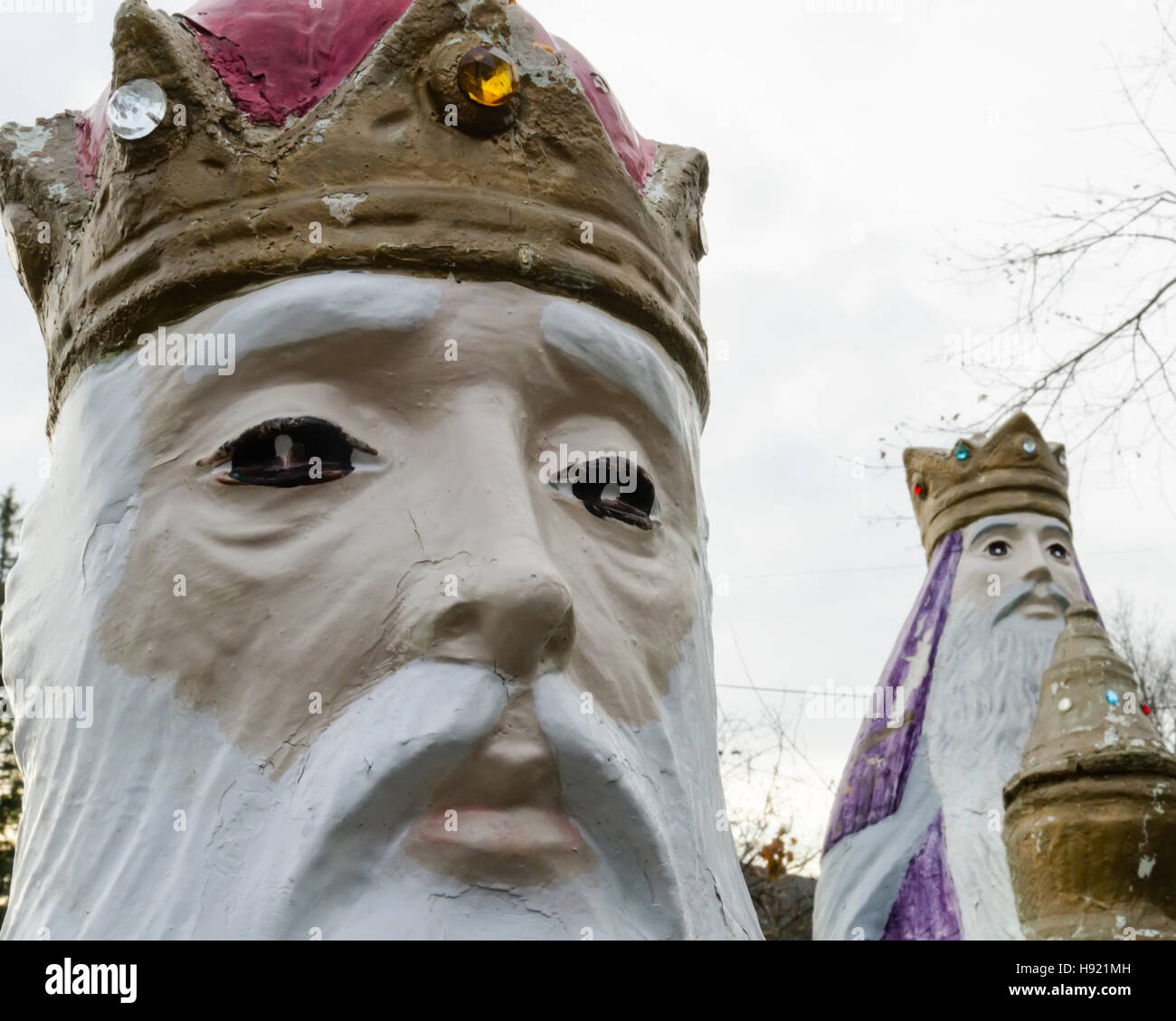 Closeup of figure from outdoor Christmas nativity display Stock Photo ...