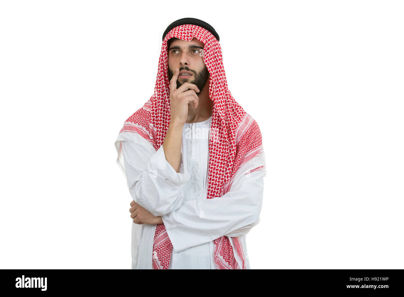 Arab saudi emirates man thinking isolated on a white background Stock ...