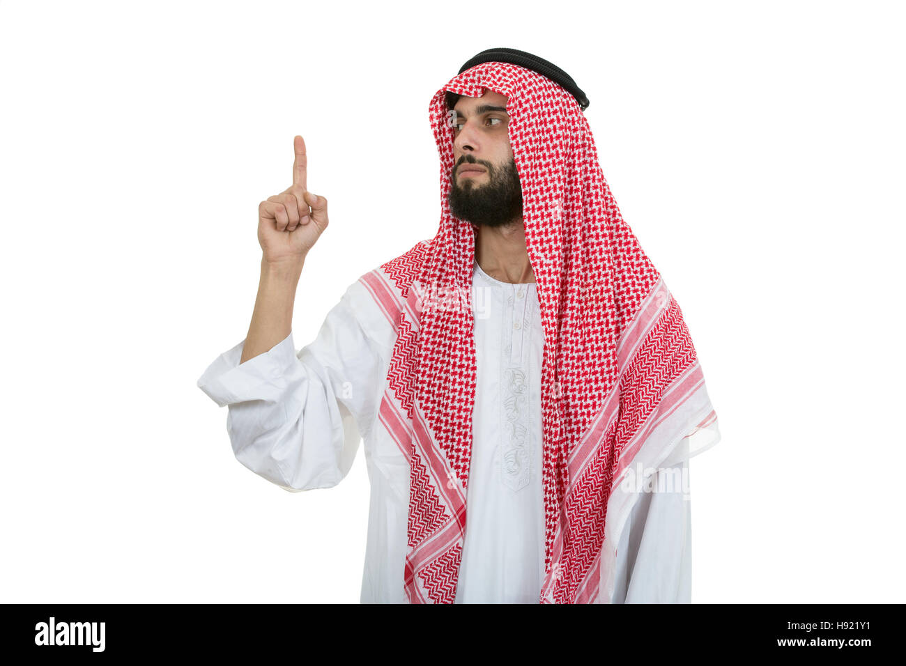 Arab saudi emirates man pointing you at camera isolated on a white ...