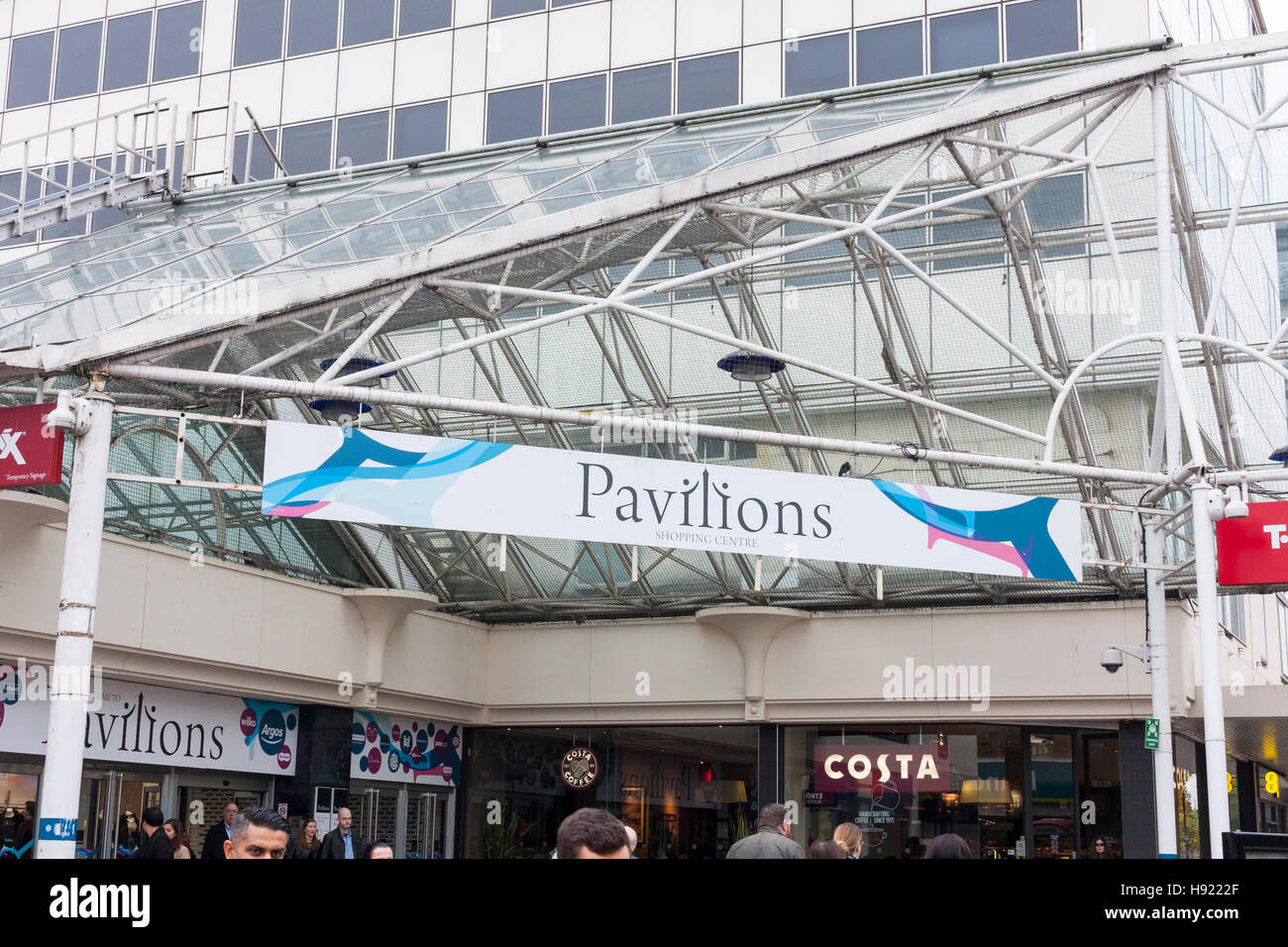 Sign above the entrance to the Pavilions Shopping Centre, Uxbridge ...