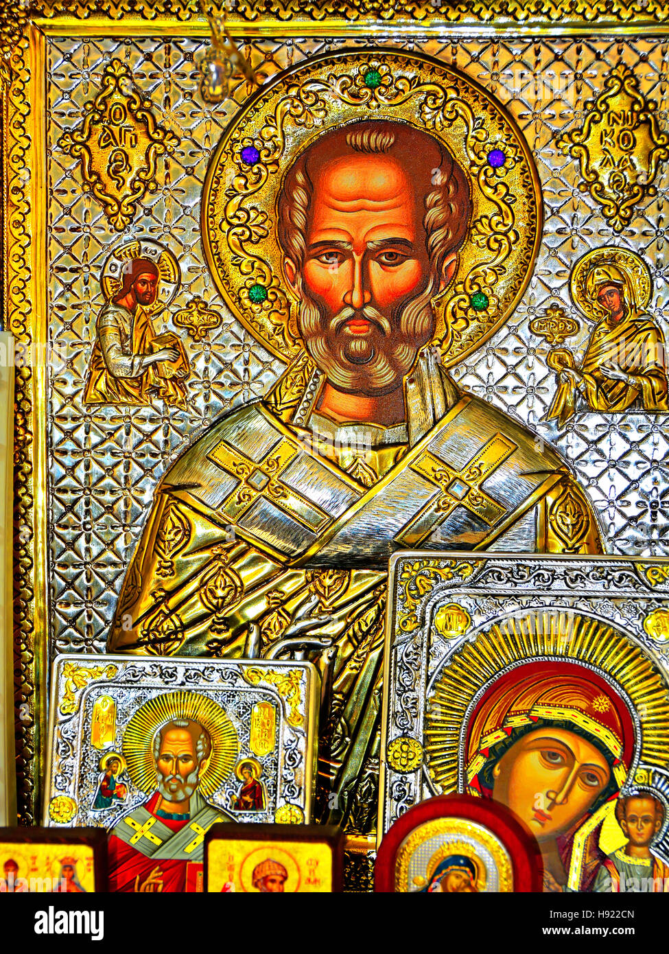 Corfu beautiful gold and silver Greek Icons Stock Photo - Alamy