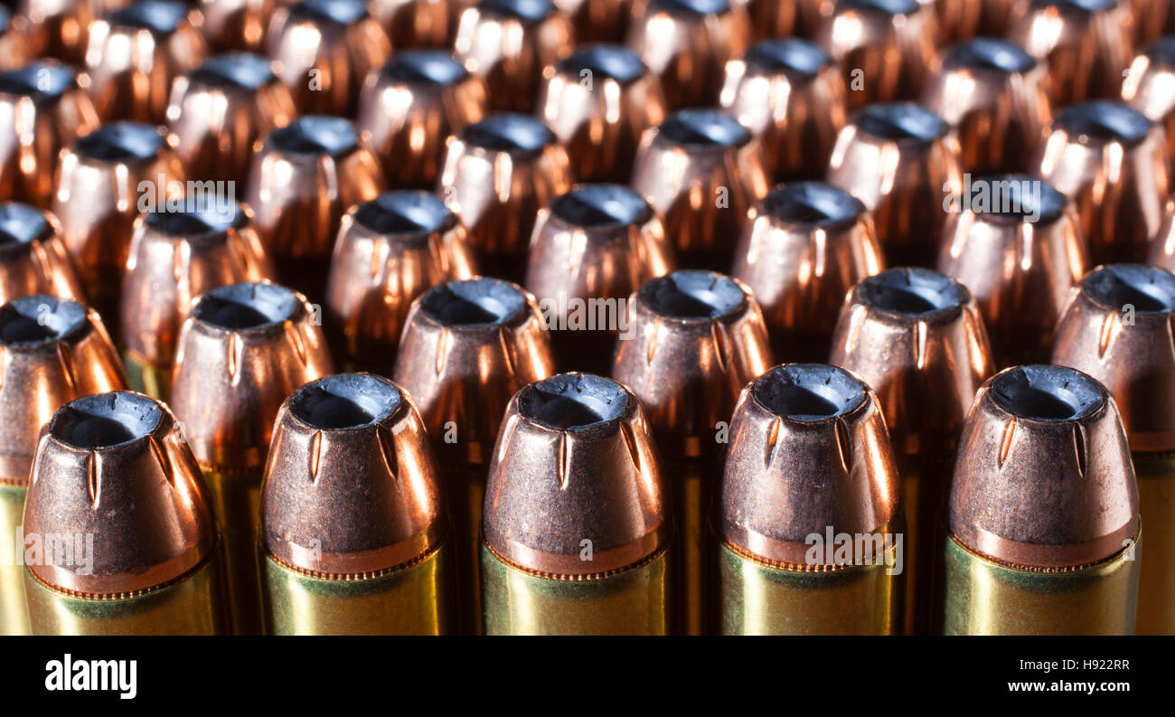 Hollow point bullets on cartridges for a forty four magnum Stock Photo ...