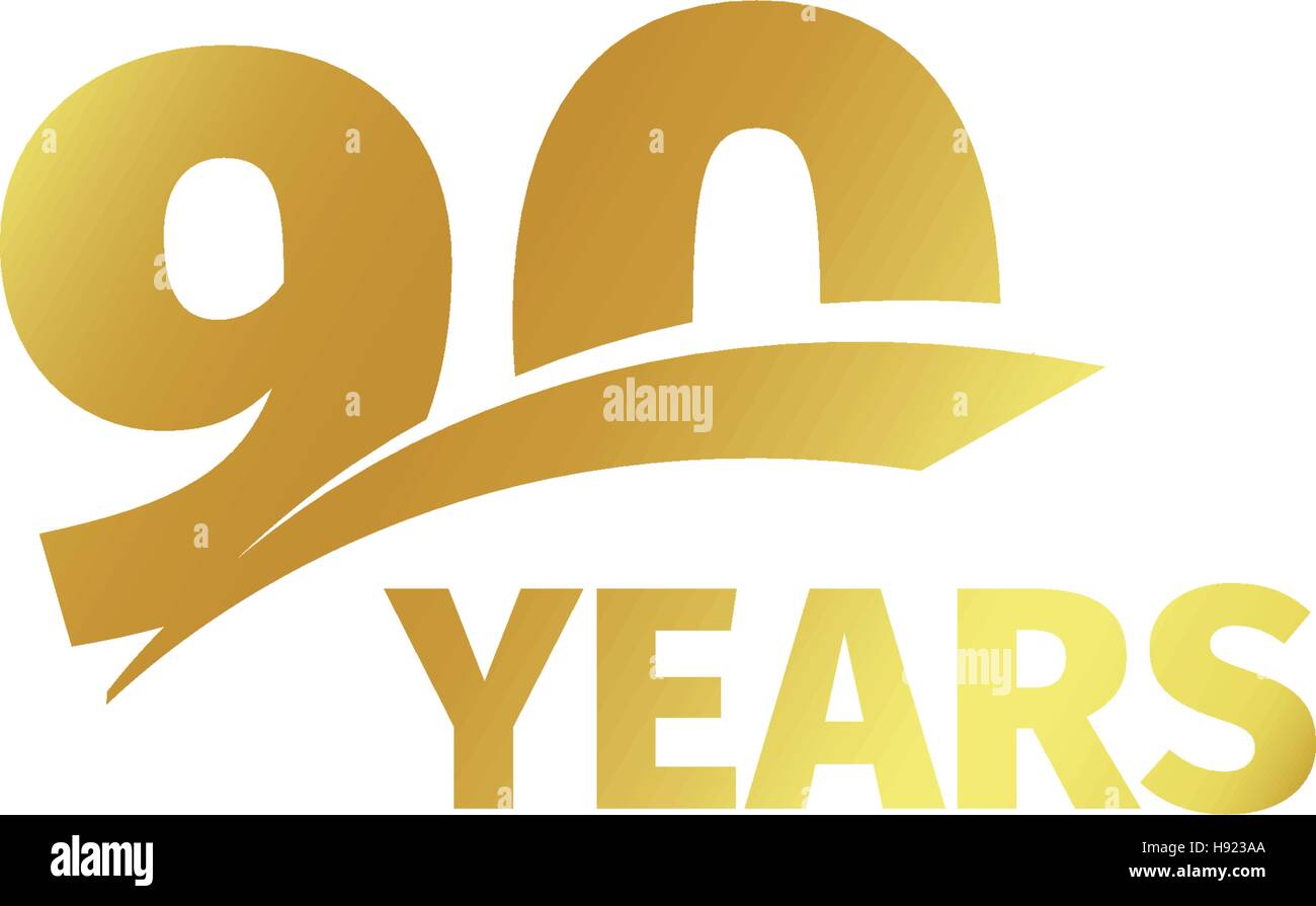 Isolated abstract golden 90th anniversary logo on white background. 90 ...