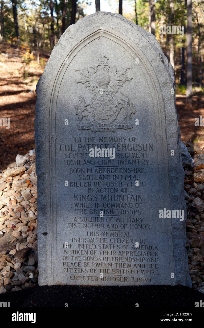 Memorial to Col Patrick Ferguson at Kings Mountain National Military ...