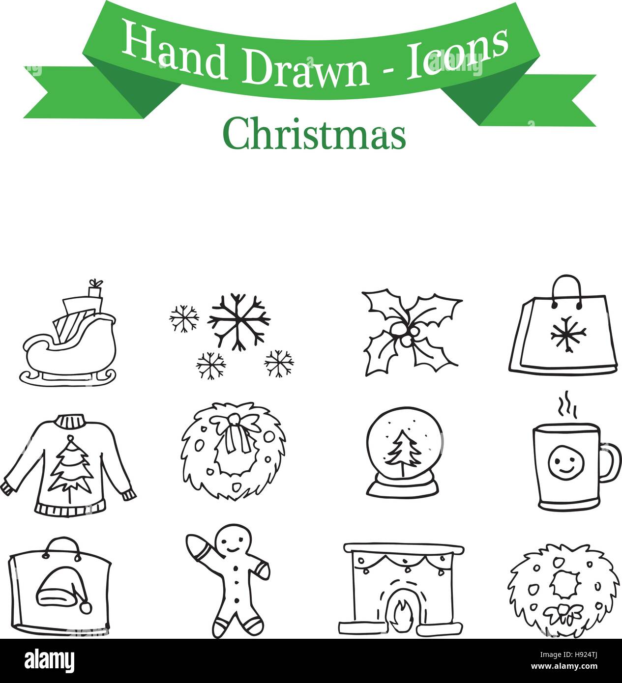Vector of Christmas icon set hand draw illustration Stock Vector Image ...