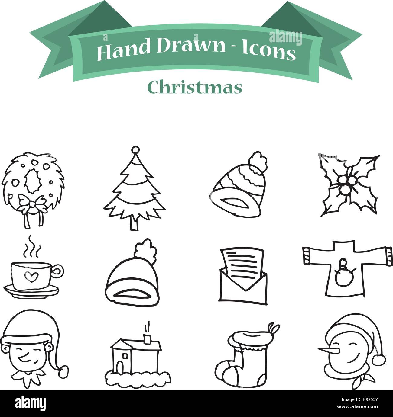 Collection of Christmas icon set hand draw vector Stock Vector Image ...