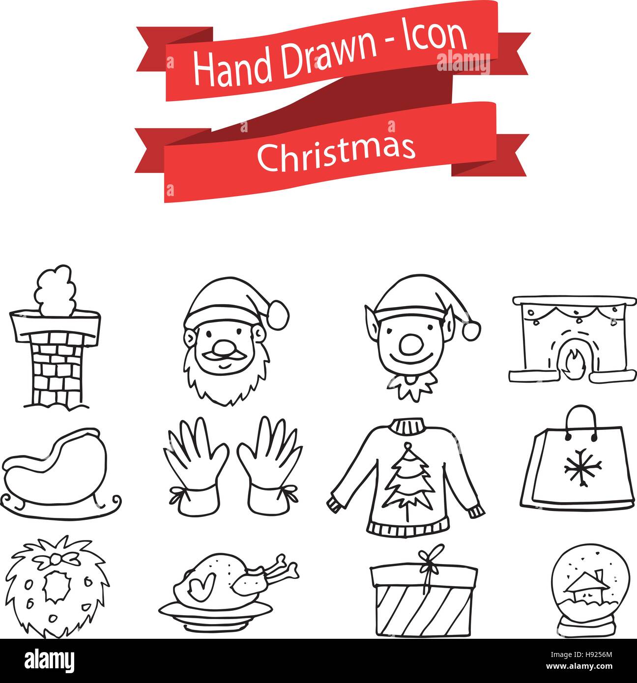 Illustration of Christmas icon set hand draw vector Stock Vector Image ...