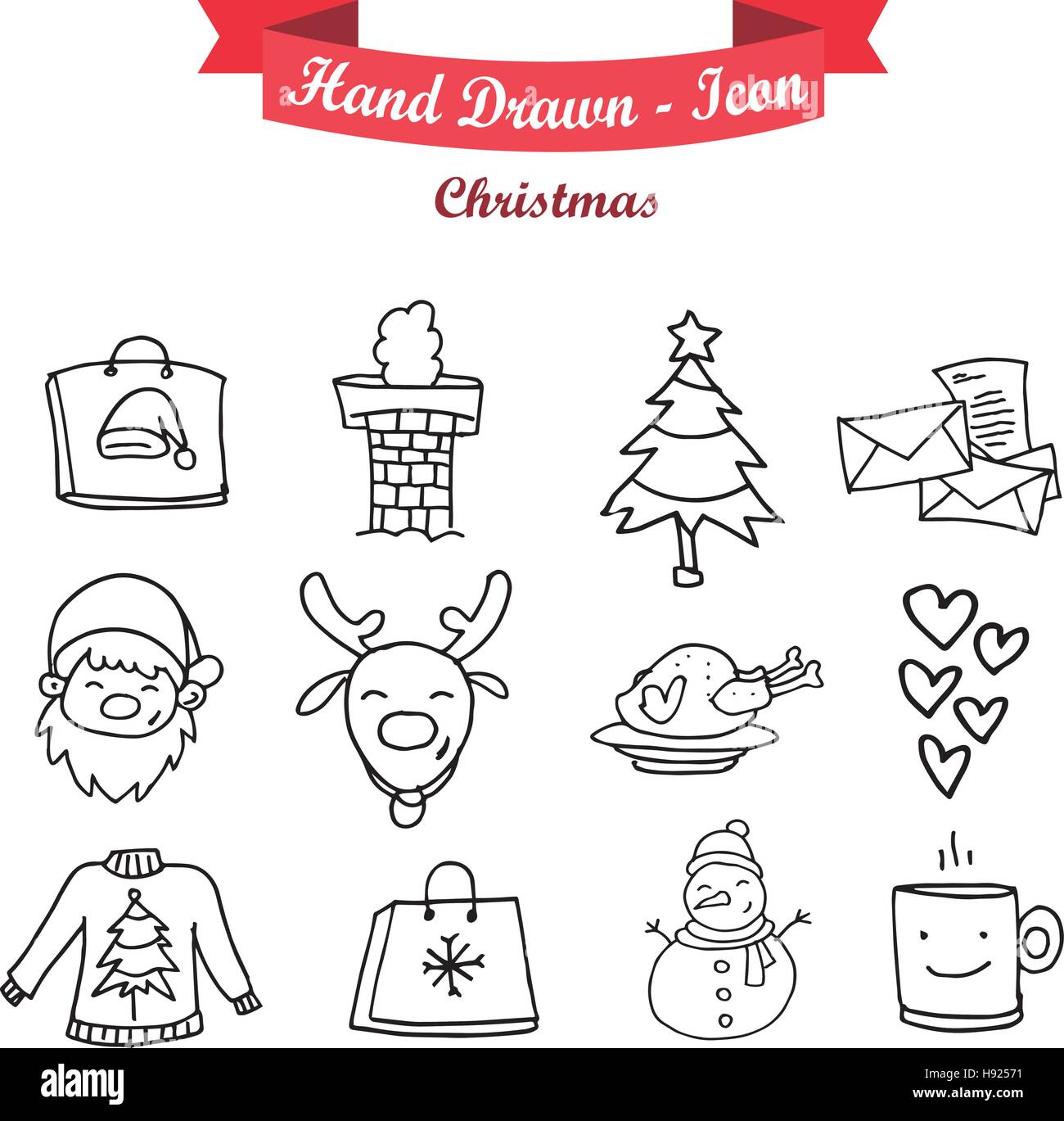 Hand draw christmas icons set hi-res stock photography and images - Alamy
