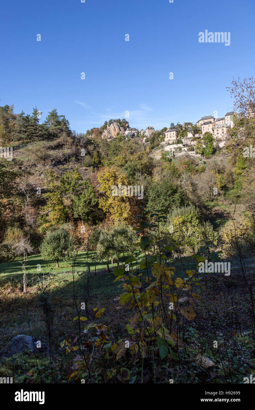 A low angle shot on a part of the village of Rodelle perched on its ...
