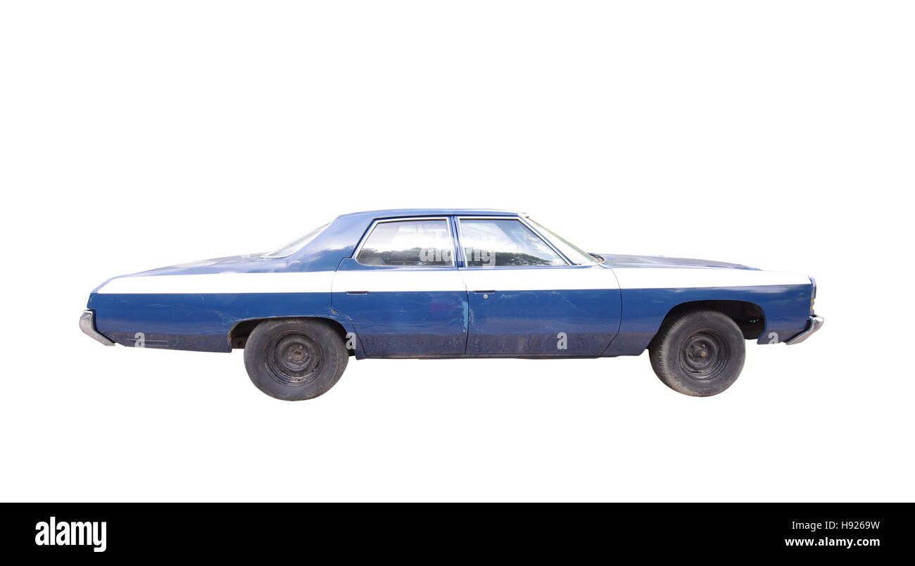 old blue car isolated on white Stock Photo - Alamy