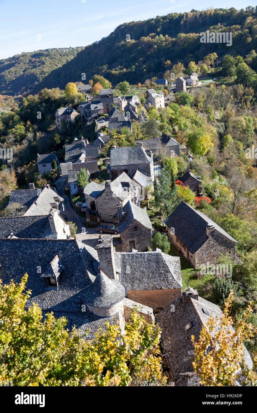A high angle shot on roofs of the village of Rodelle perched on its ...