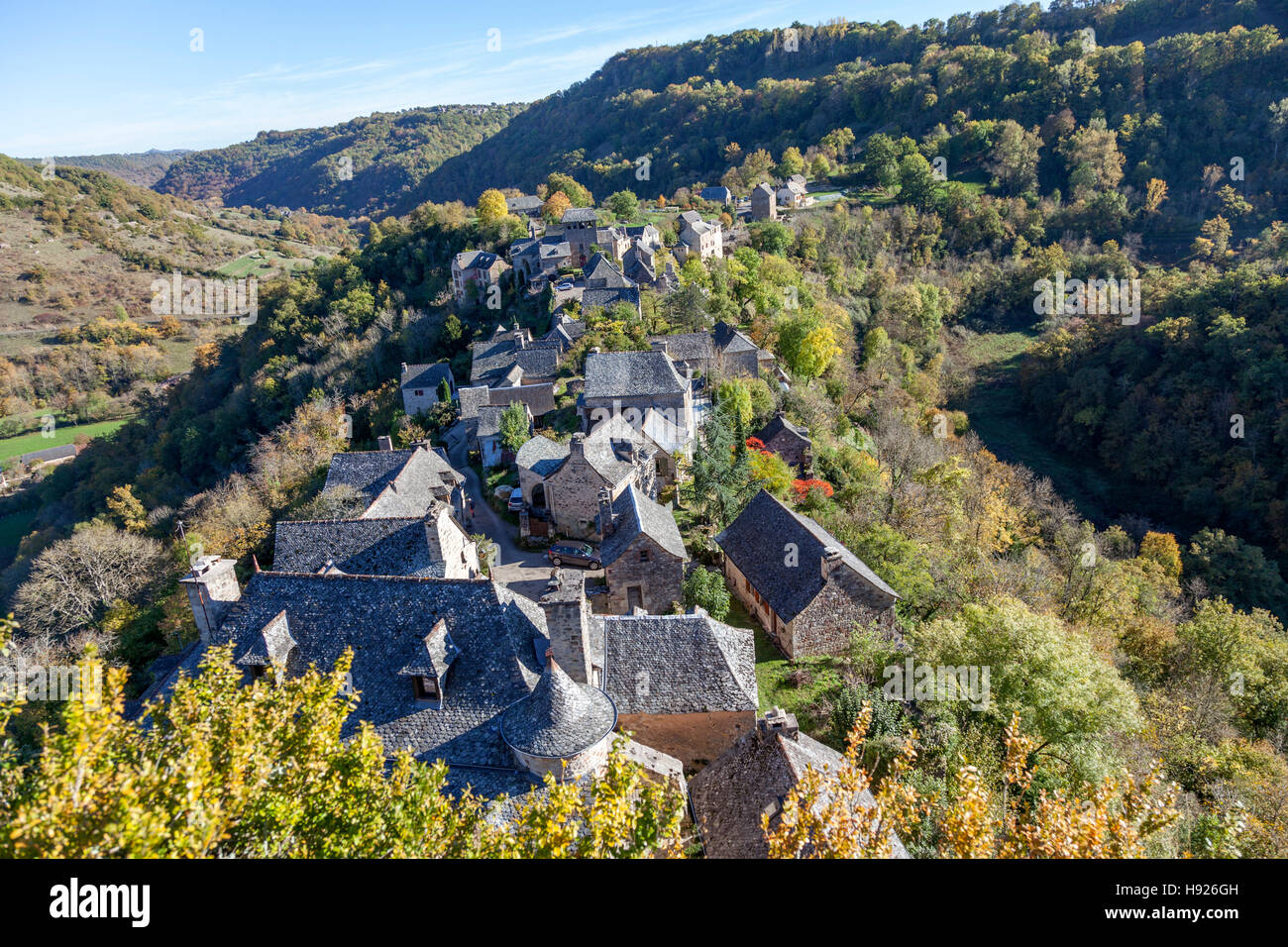A high angle shot on roofs of the village of Rodelle perched on its ...