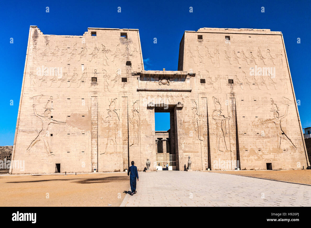 The first great pylon at the entrance to the ancient Egyptian temple of ...