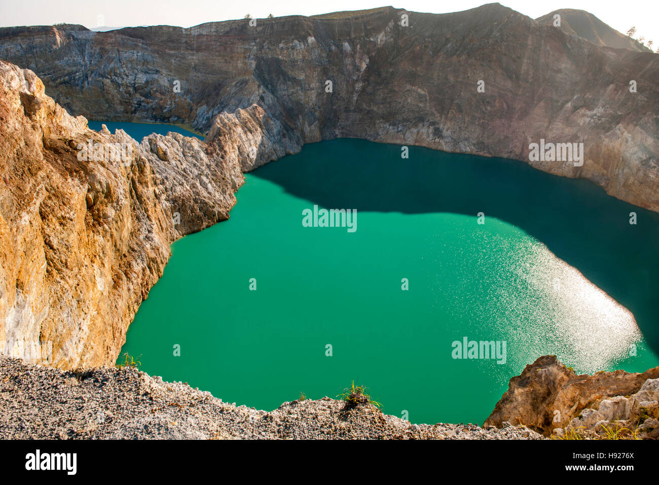 Tiwu Ata Polo one of three crater lakes on the summit of Mount Kelimutu ...