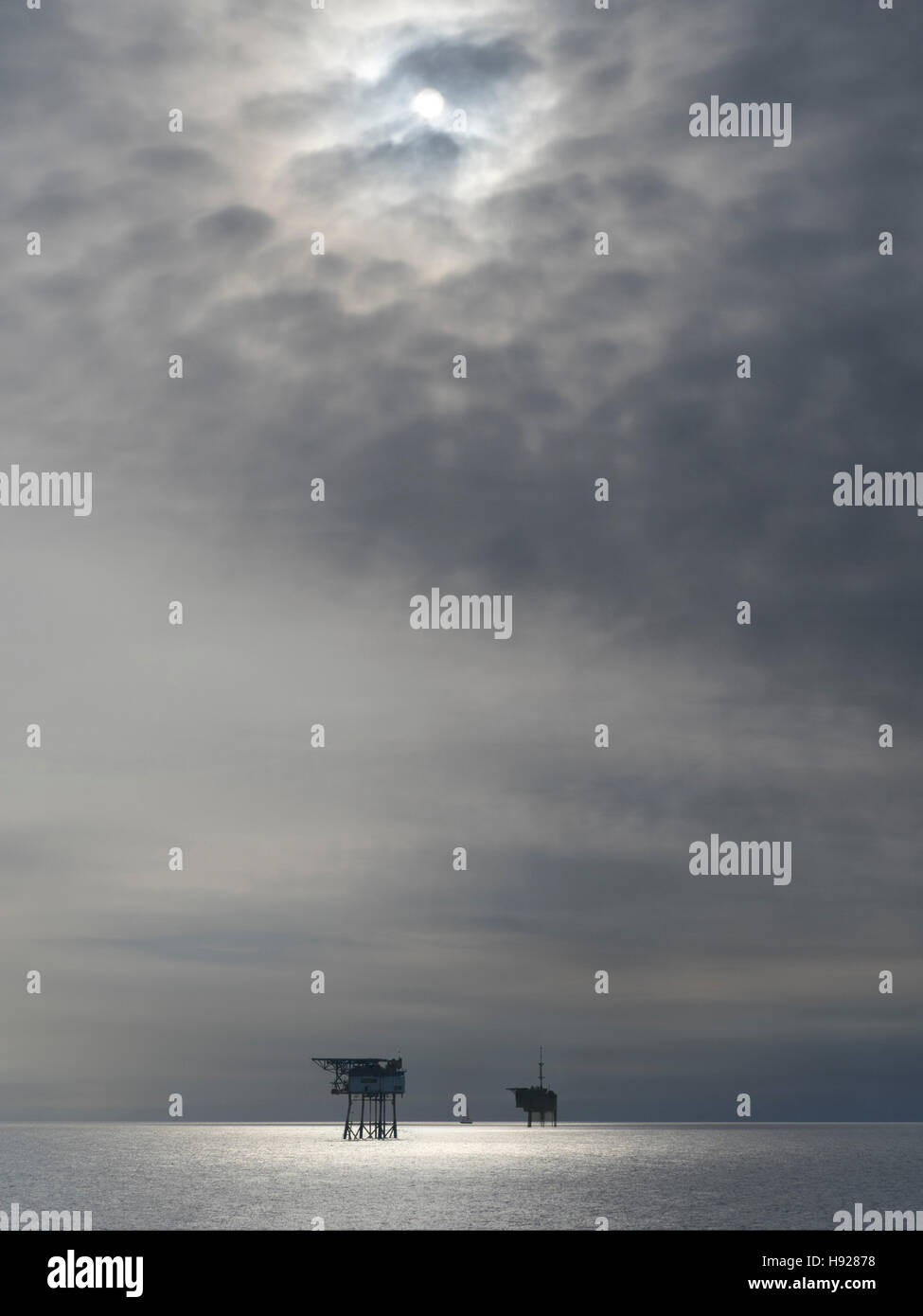 Two offshore drilling rigs in the Sea of Norway outside Stavanger Stock ...