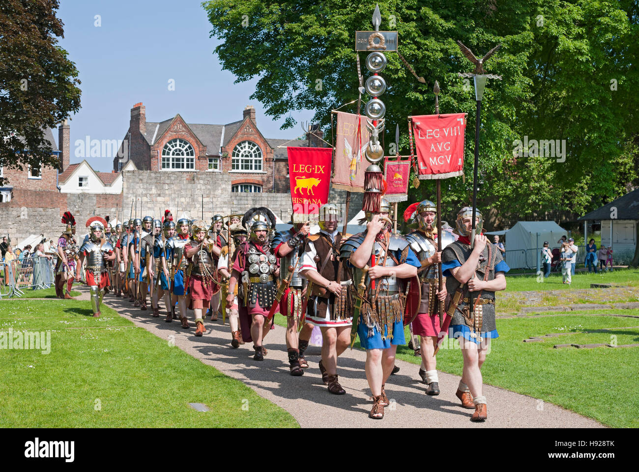 Soldiers marching through the Museum Gardens at the Roman Festival ...