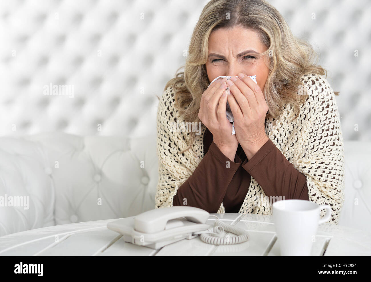 Stressed mature woman Stock Photo - Alamy