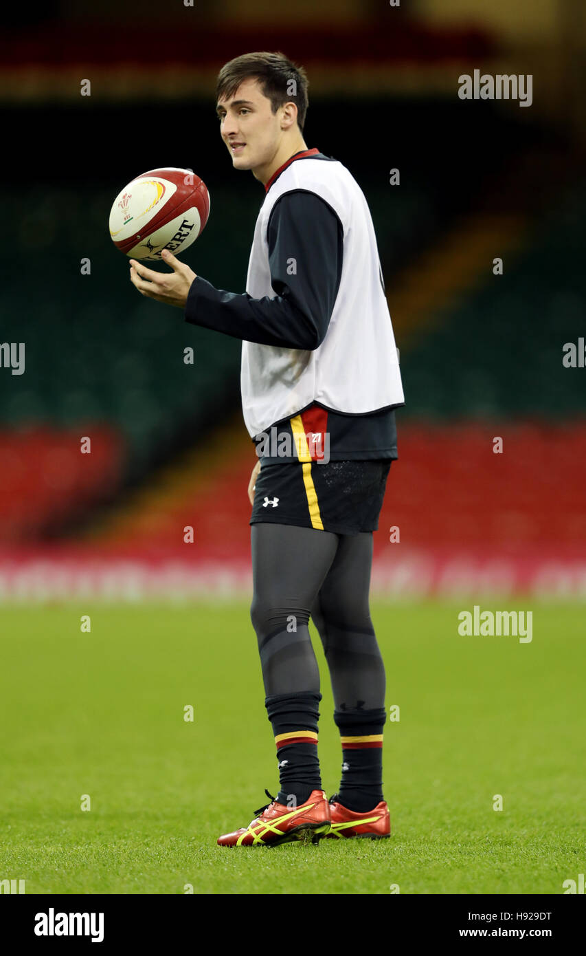 Wales' Sam Davies during a captain's run at the Principality Stadium ...