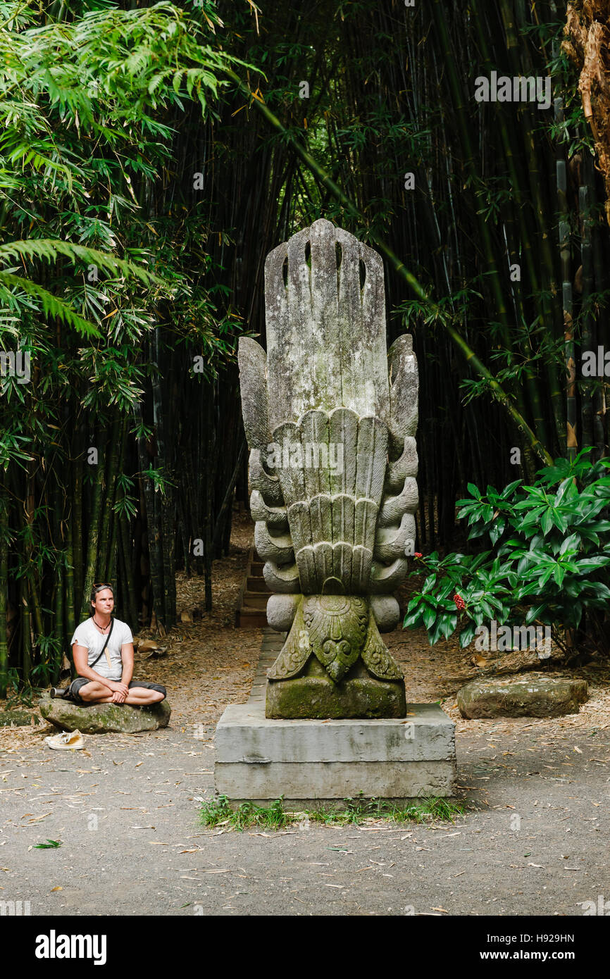 A man meditating by the Garuda and Vishnu statue at Crystal Castle and ...
