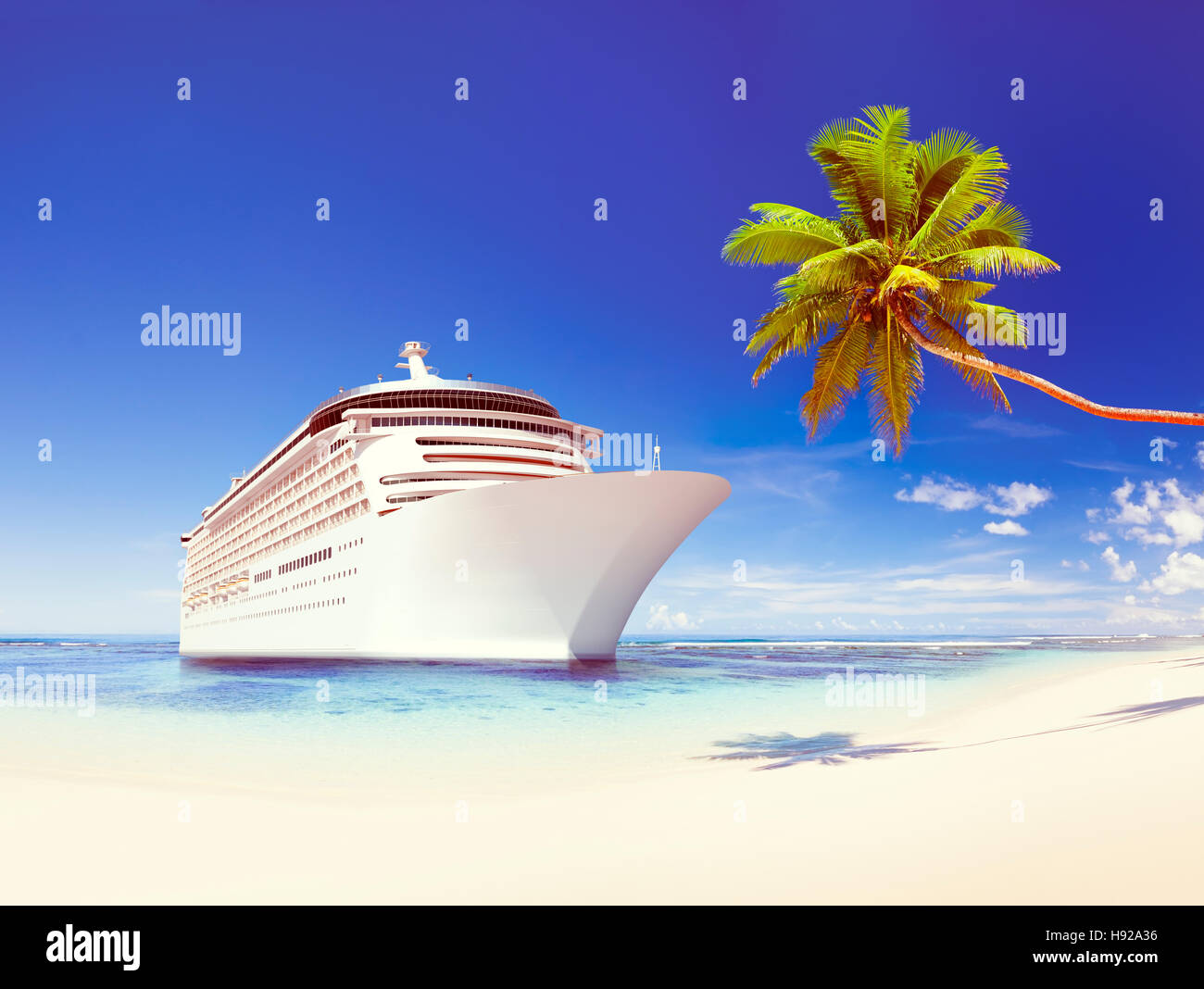 Cruise Ship Beach Sea Palm Tree Concept Stock Photo - Alamy