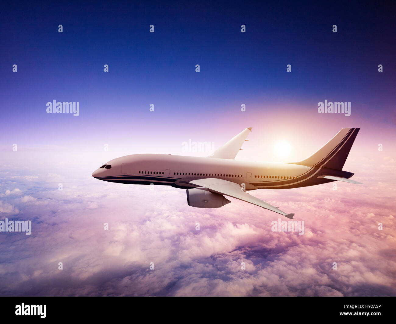 Airplane Skyline Horizon Flight Cloud Concept Stock Photo - Alamy