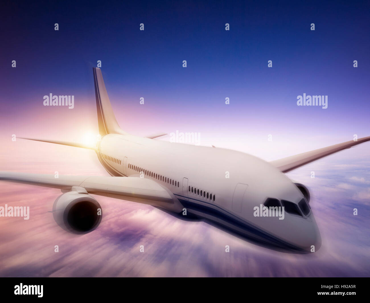 Airplane Skyline Horizon Flight Cloud Concept Stock Photo - Alamy