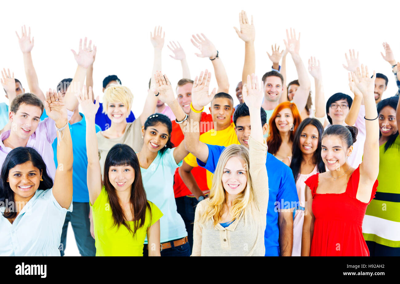 Diverse Group People Arms Raised Concept Stock Photo - Alamy