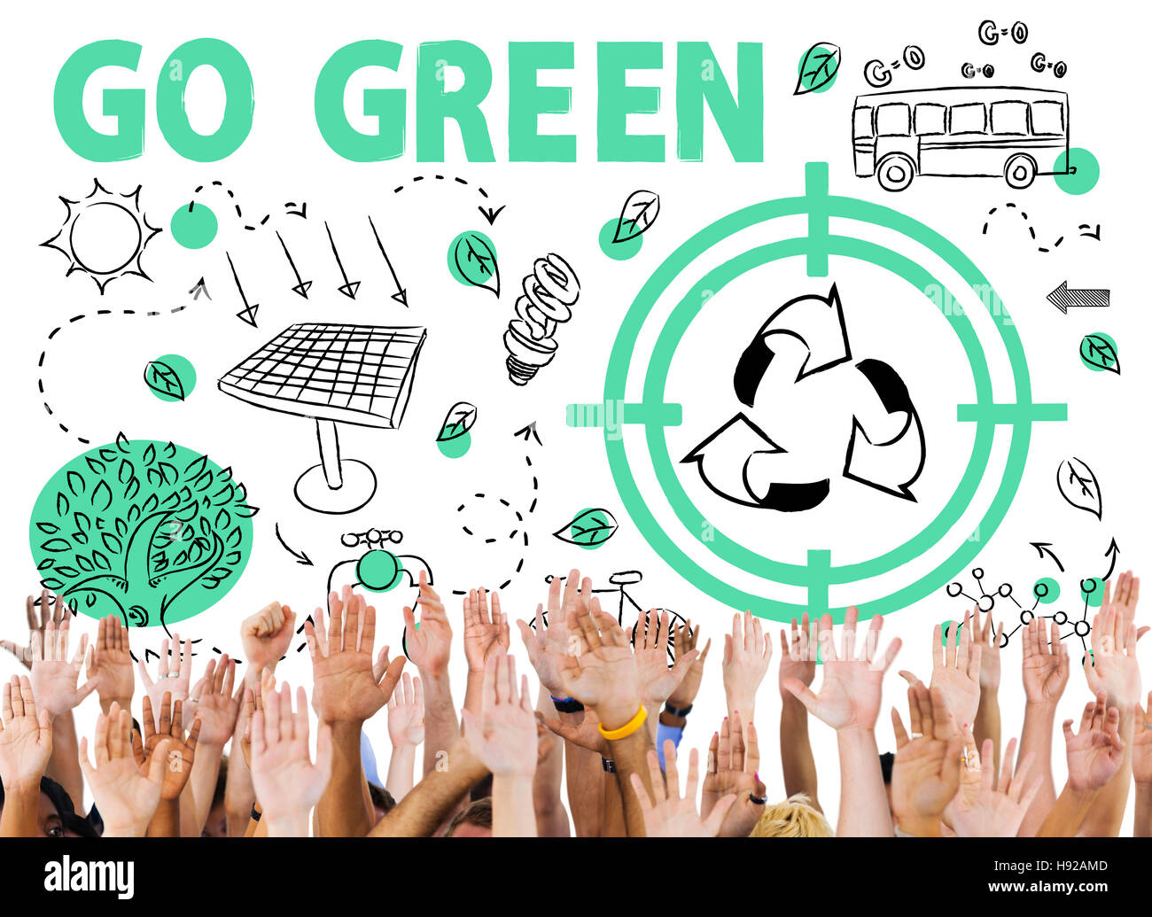 Go Green Reuse Sun Bus Arrow Concept Stock Photo - Alamy