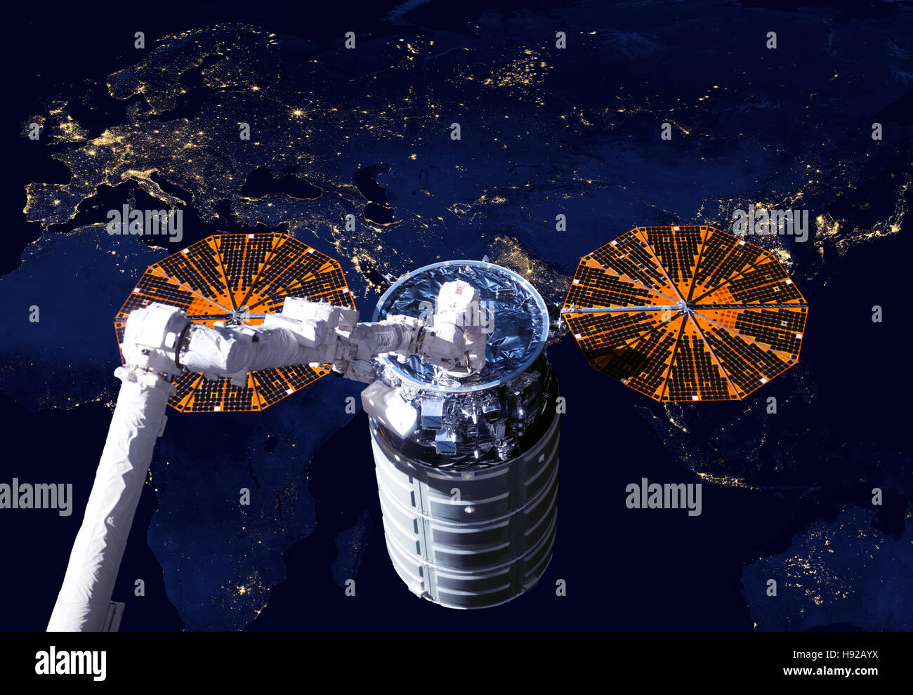 The Cygnus spacecraft in open space. Elements of this image furnished ...