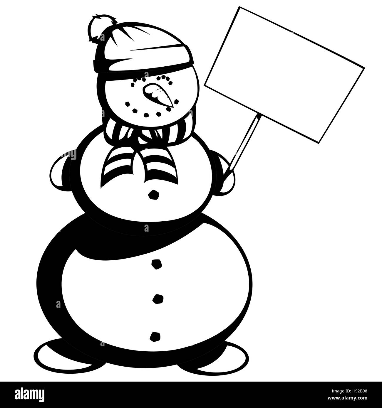 Snowman Holding Sign Clipart Black