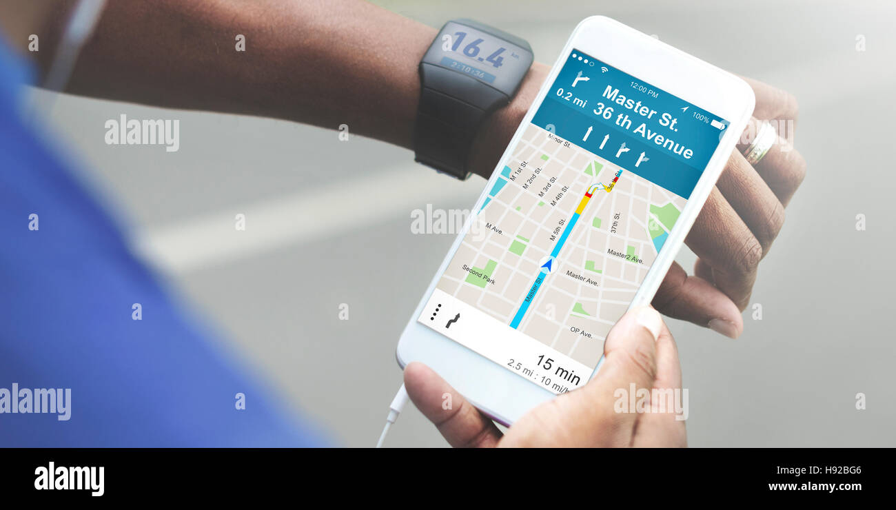 GPS Navigation Directions Location Map Concept Stock Photo - Alamy